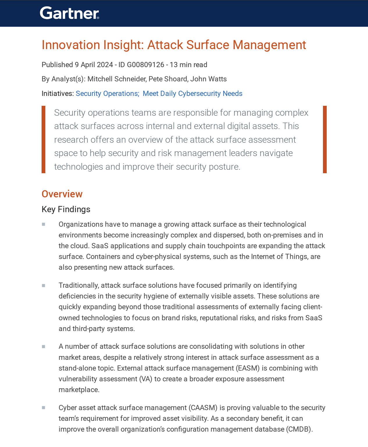 Gartner® Innovation Insight: Attack Surface Management, 2024