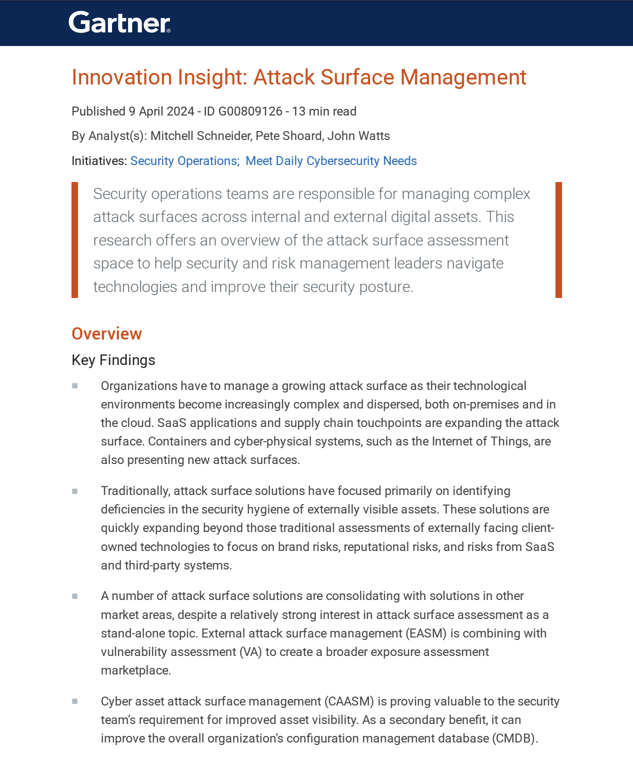 Gartner® Innovation Insight: Attack Surface Management, 2024
